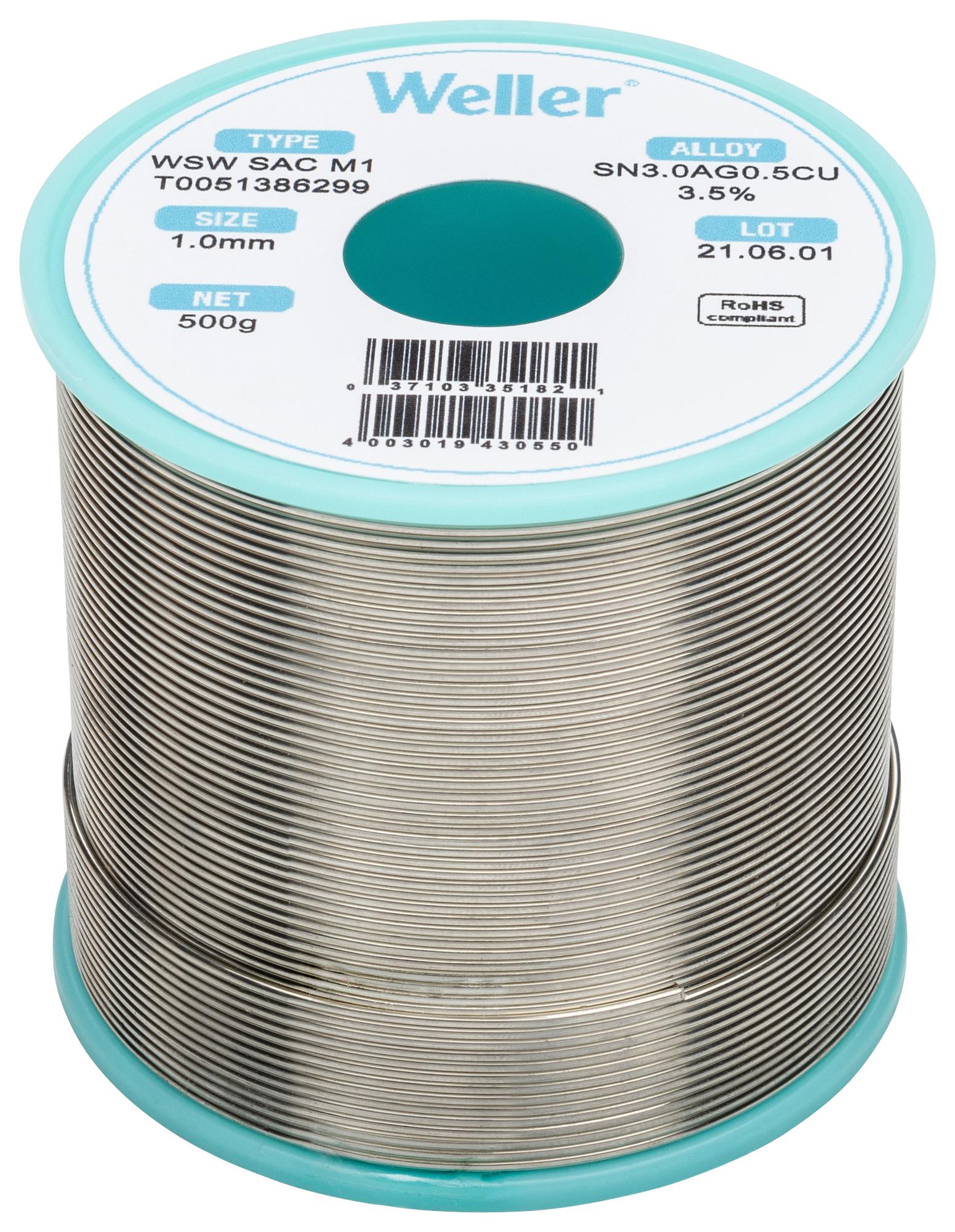T0051386299 - Weller - Solder Wire, 96.5/3/0.5, 1mm Diameter