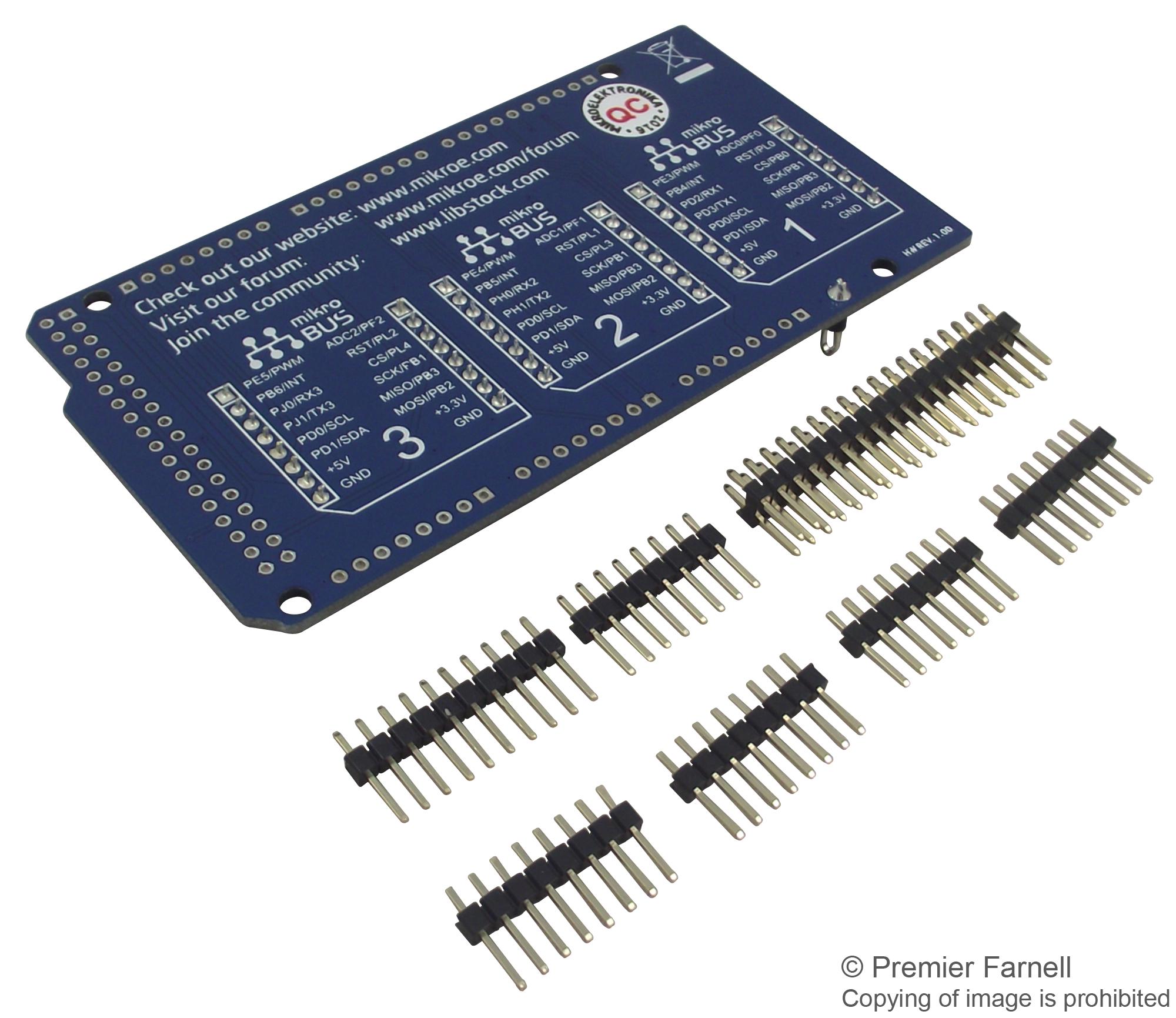 MIKROE-1900 - Mikroelektronika - Daughter Board, Arduino MEGA Click Shield, Three mikroBUS Sockets