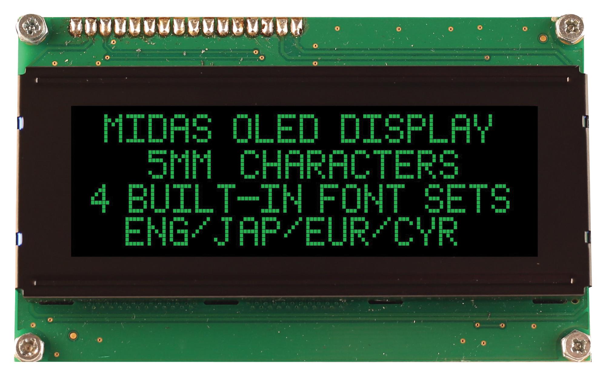 MCOB42005A1V-EGP - Midas Displays - Alphanumeric OLED, 20 x 4, Green on ...