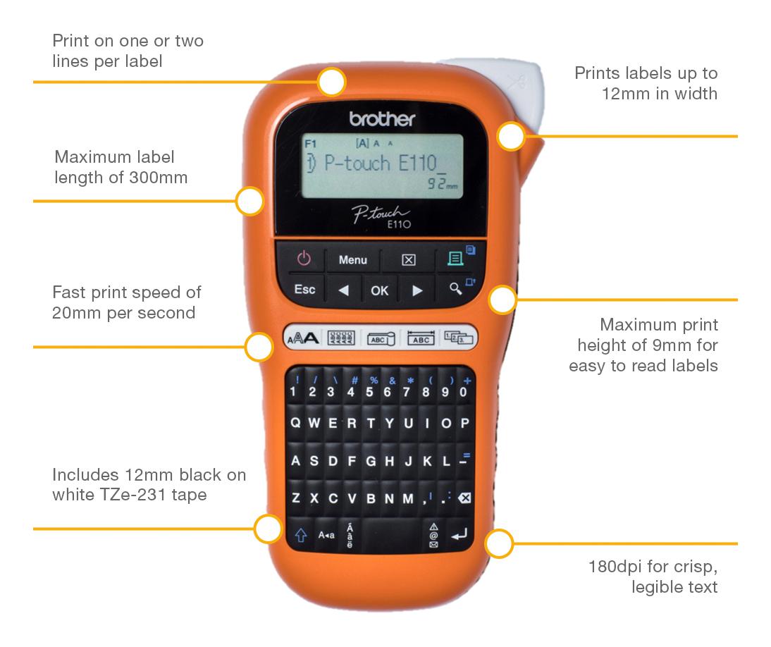PTE110 - Brother - Label Printer, Handheld, Thermal Transfer