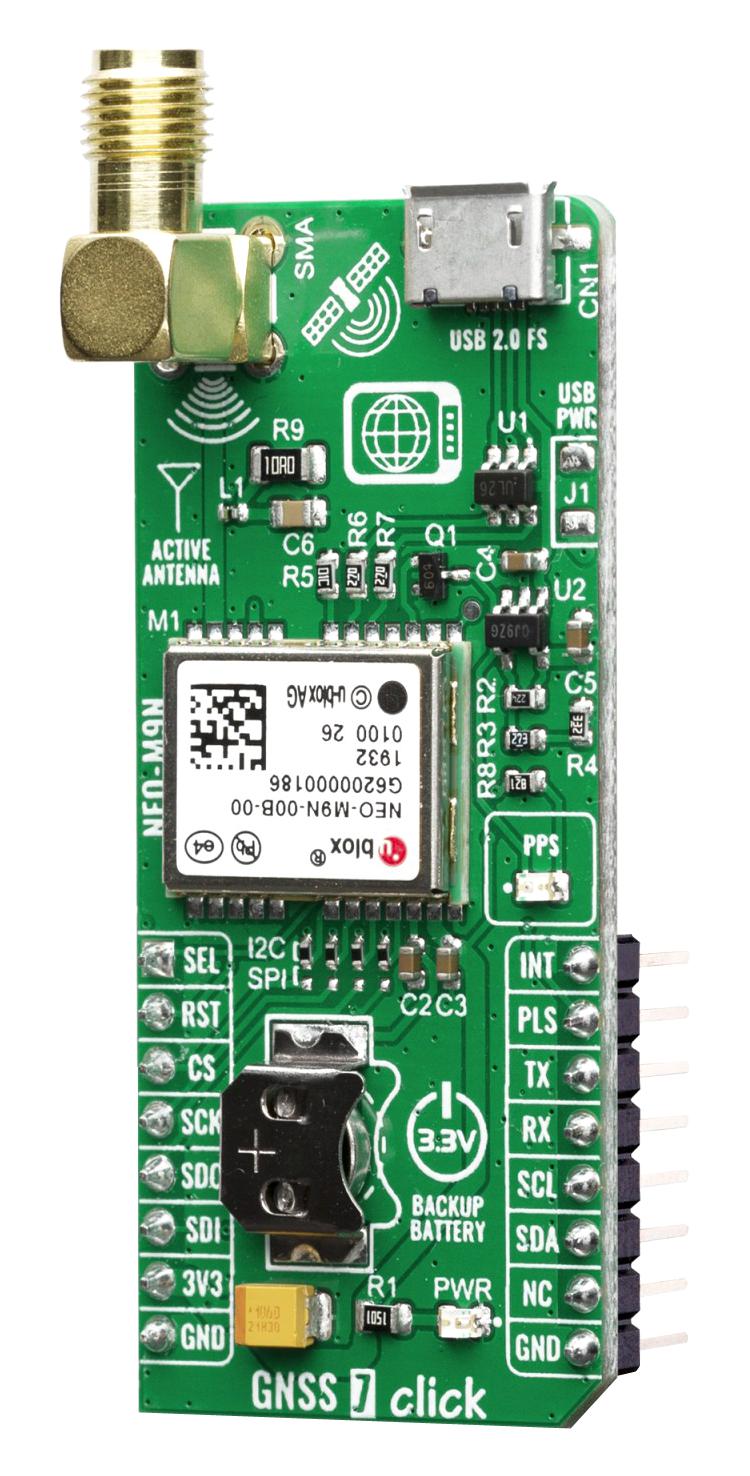 MIKROE-5764 - Mikroelektronika - Add-On Board, GNSS 7 Click, MikroE MikroBUS Compatible ...