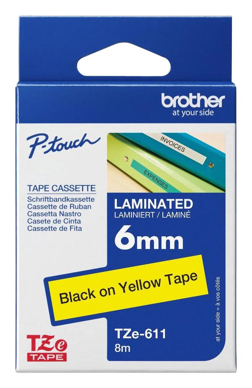 TZE-611 - Brother - Label Printer Tape, Adhesive-Laminated, Black on Yellow
