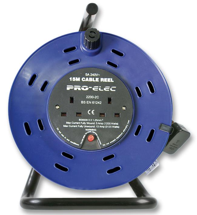 2200-2-15M - Pro Elec - CABLE REEL, 2 SOCKET, 15M