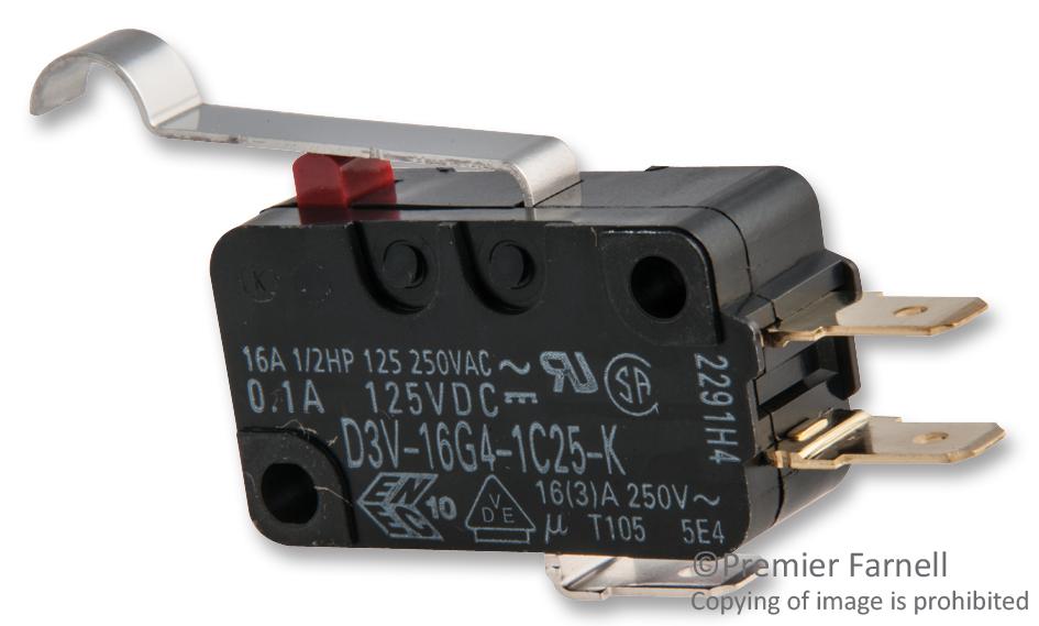 D3V-16G4-1C25-K - Omron Electronic Components - MICROSWITCH, ROLLER LEVER SPDT 16A 250V