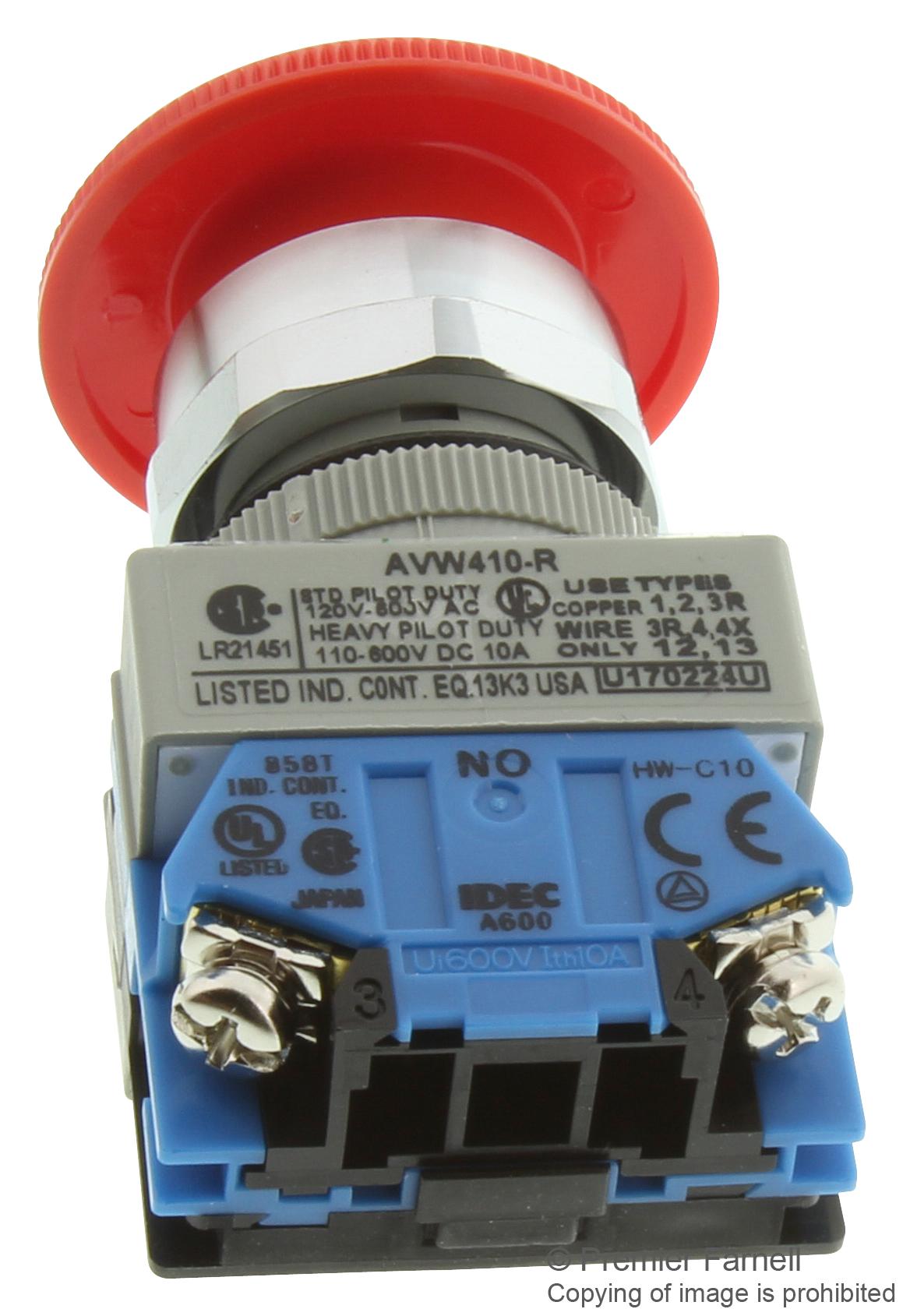 AVW410-R - Idec - SWITCH, EMERGENCY STOP, 1NO